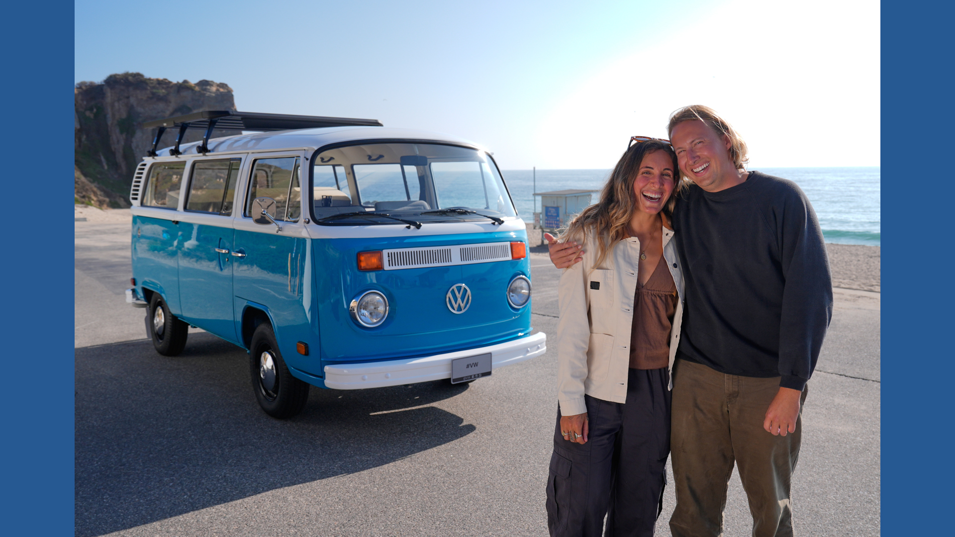 Volkswagen debuts restored vintage blue bus that survived a California ...