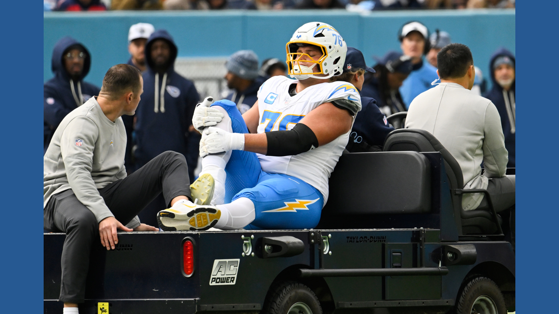 Chargers left tackle Joe Alt carted off field with right ankle injury ...