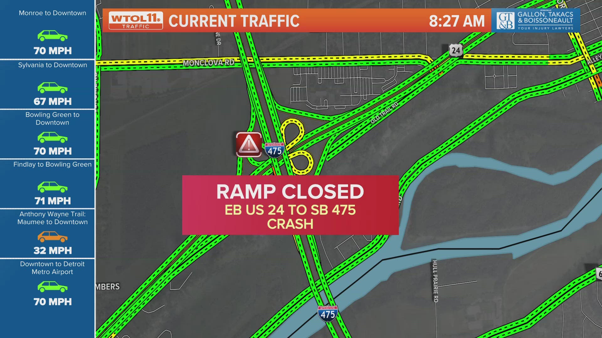 Traffic Alert Crash Closes Both Ramps To I 475 Sb At Us 24 Wtol