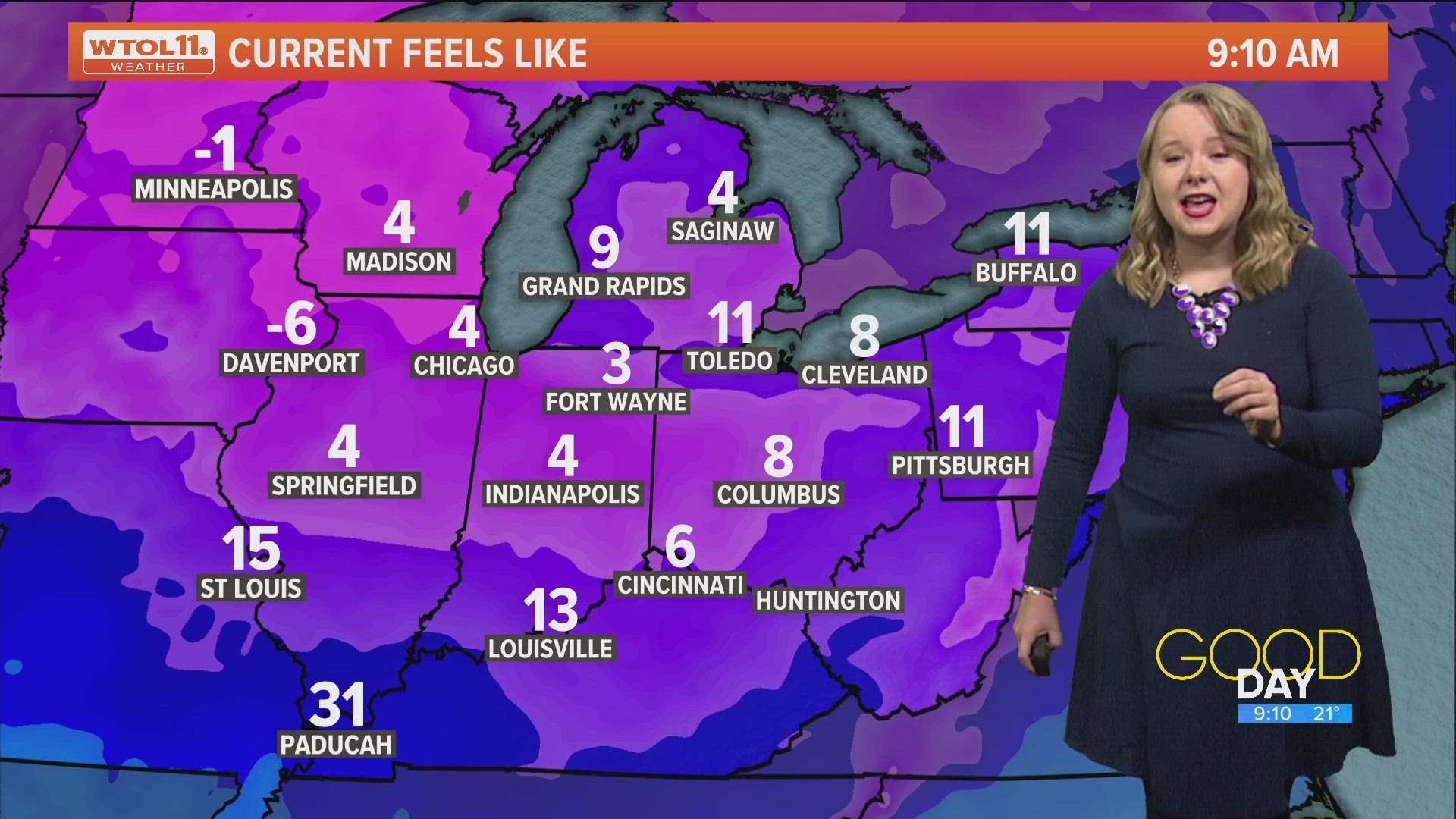 After snowy start to Tuesday, bitterly cold conditions continue; warmup ...