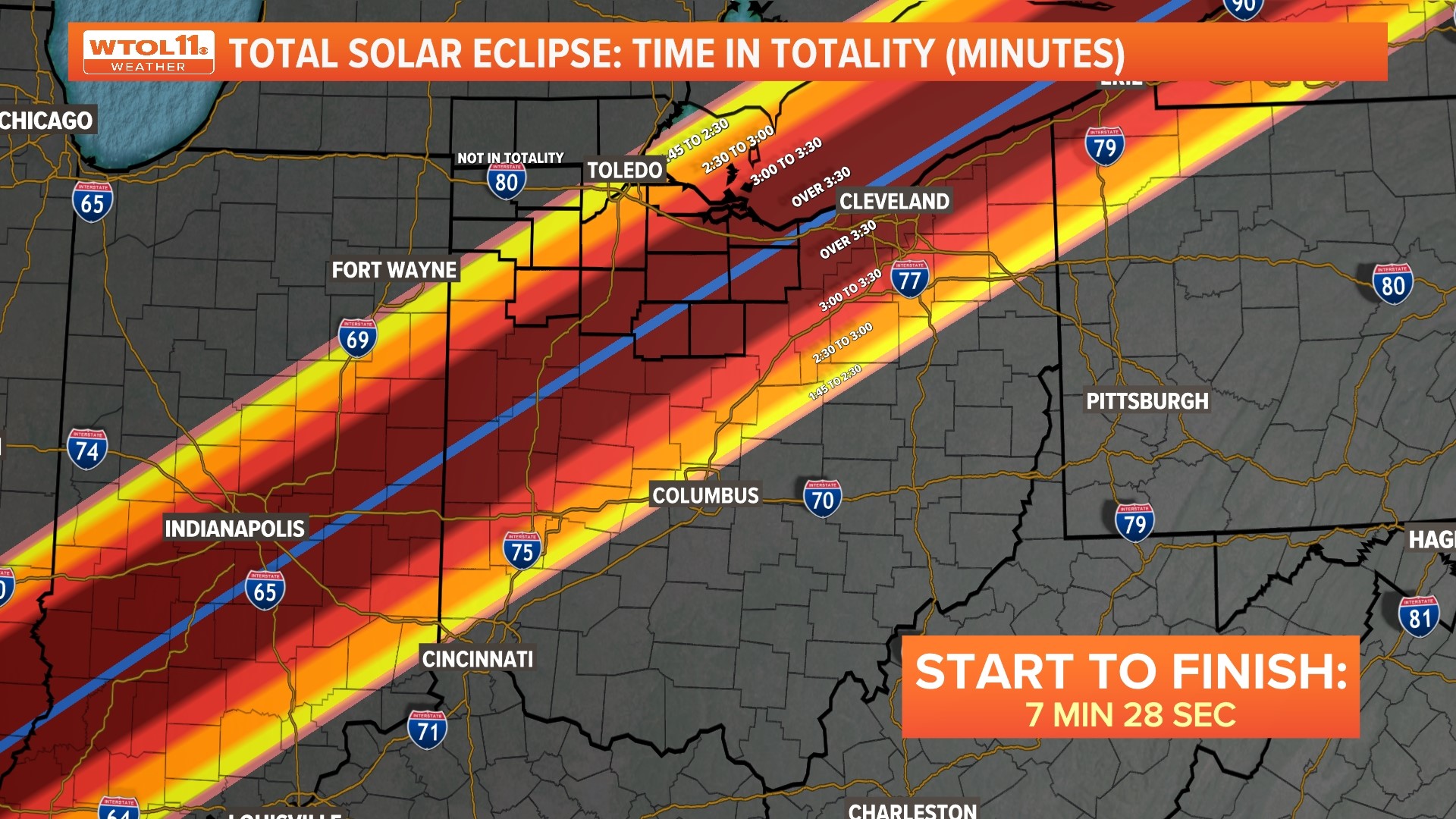 Total solar eclipse paths and times Ohio 2024 | wtol.com