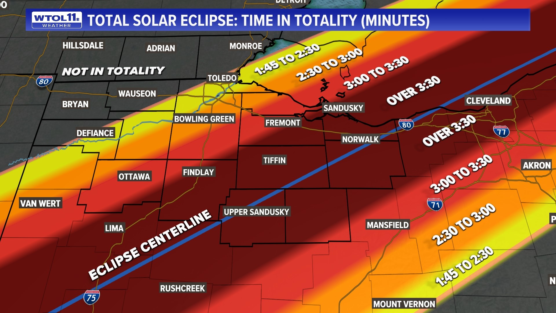 Total solar eclipse 2024: Cities with longest times in totality | wtol.com