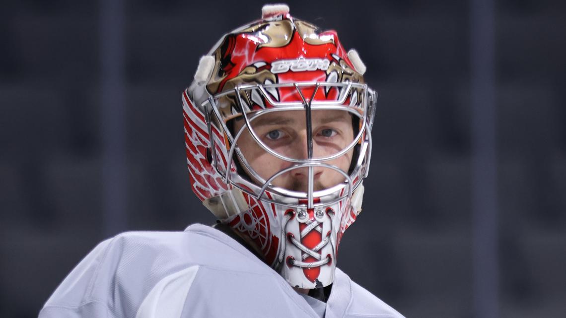 Check out Red Wings goaltender Gage Alexander's eye-catching mask ...