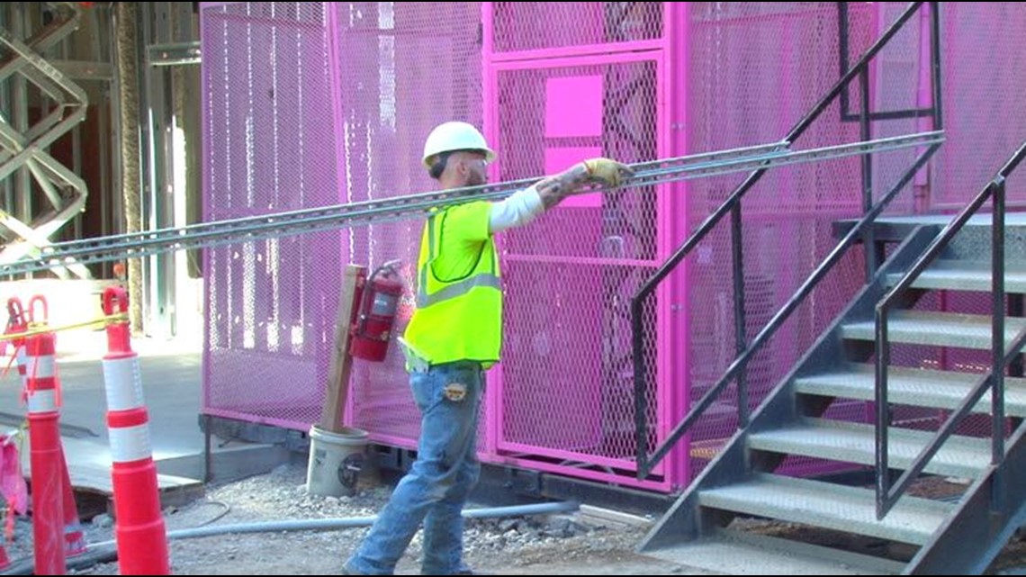 Findlay construction site features pink elevator for breast cancer ...