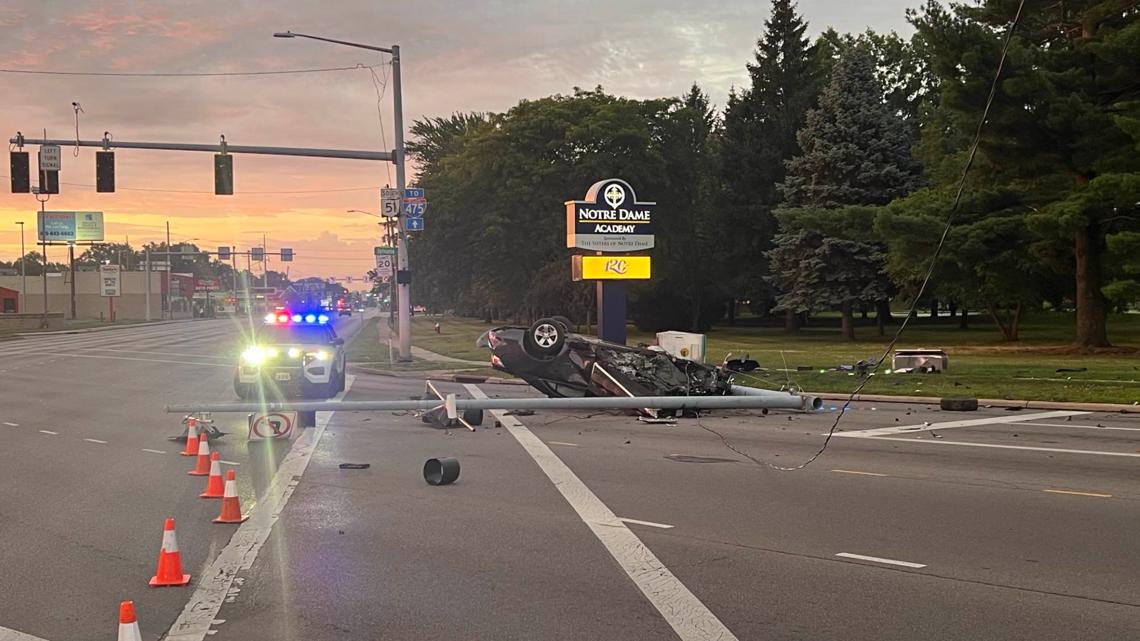 Car crashes into pole, flips over in west Toledo intersection | wtol.com
