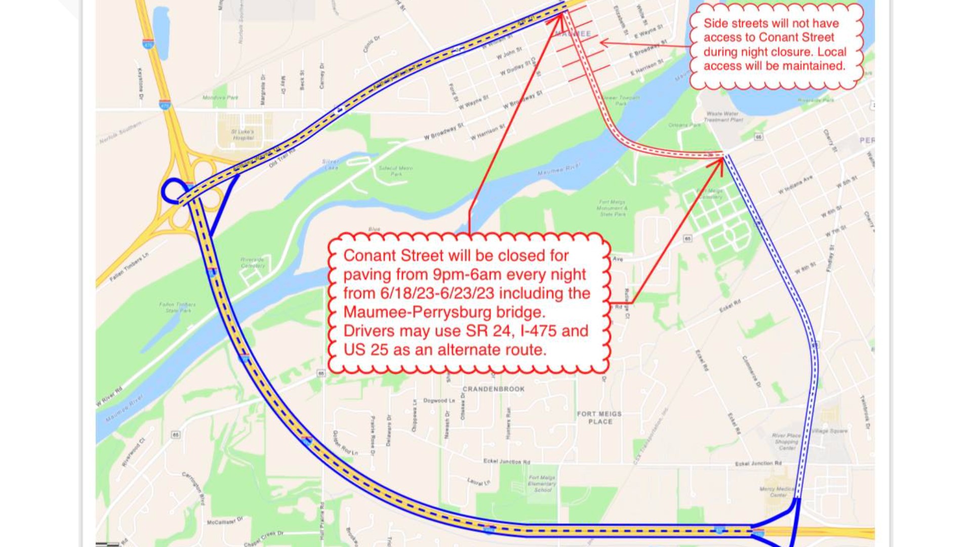 Changes made to Conant Street road closure hours for Wednesday and ...
