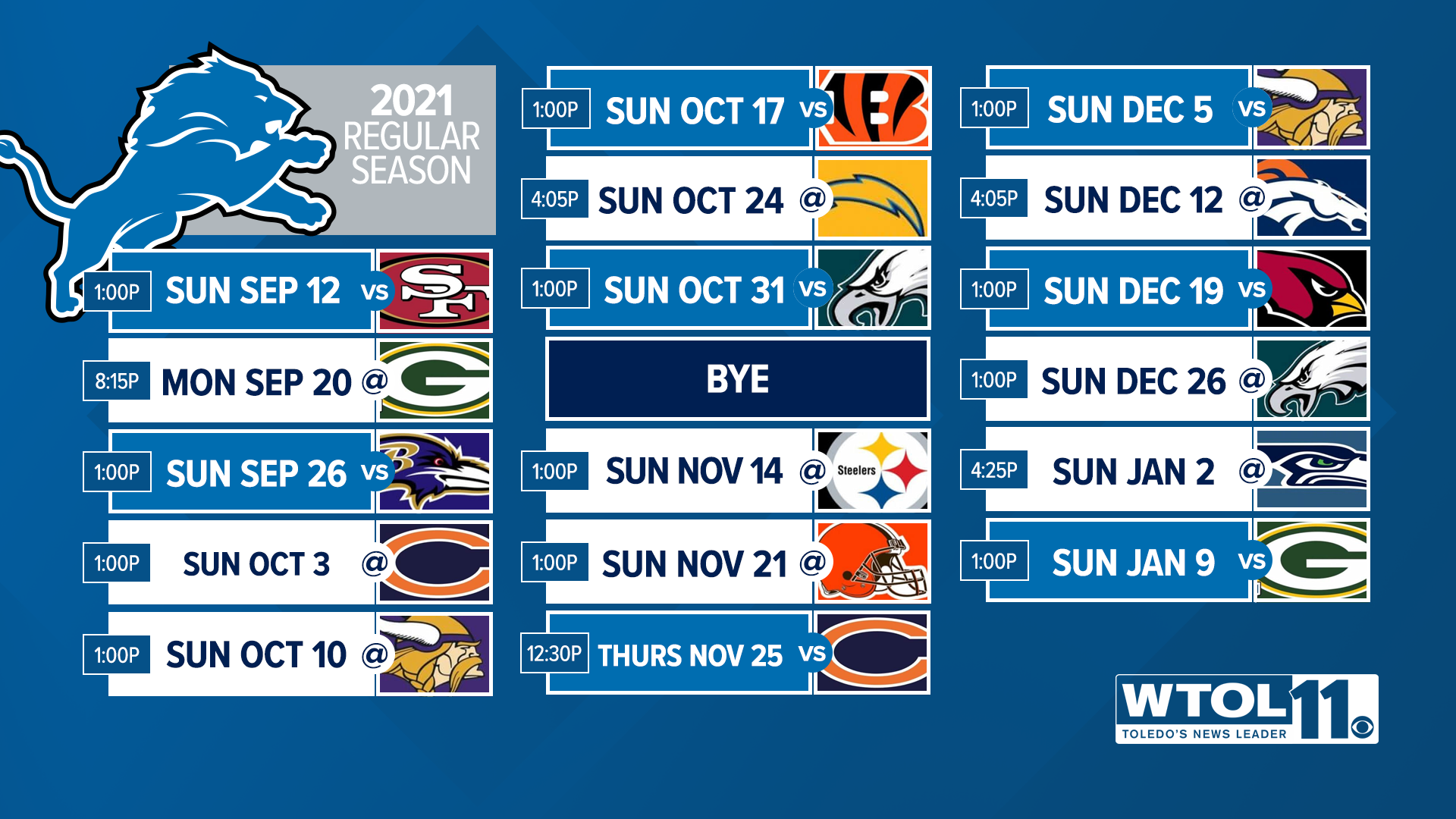 NFL releases 2021 schedule, Browns and Lions | wtol.com